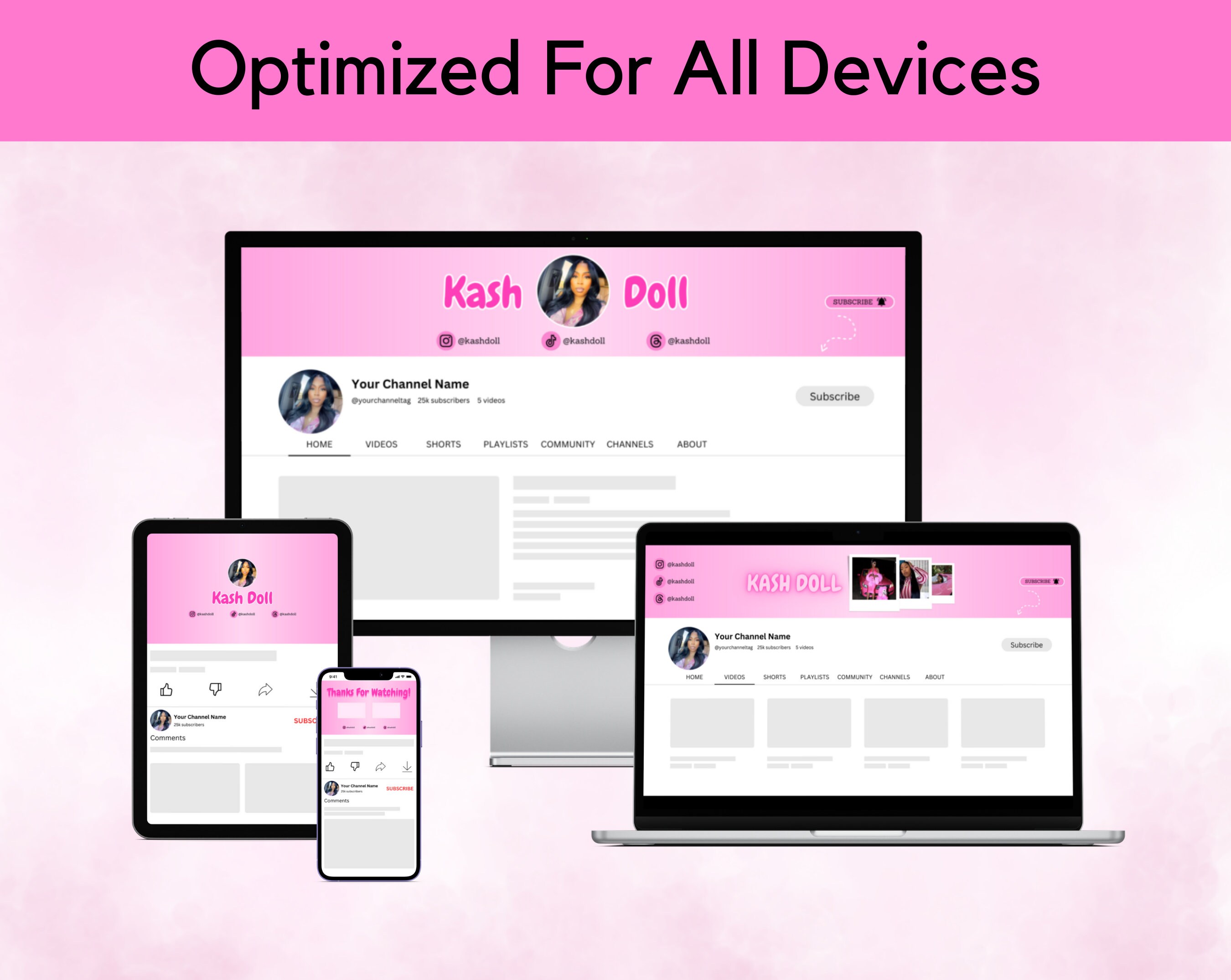PINK DOLL Youtube Branding Kit, Channel Banners Intros Outros Logos ...