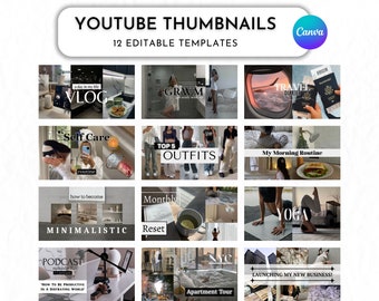 12 Youtube Thumbnails Templates. DIY Canva Templates. Youtube Branding ...
