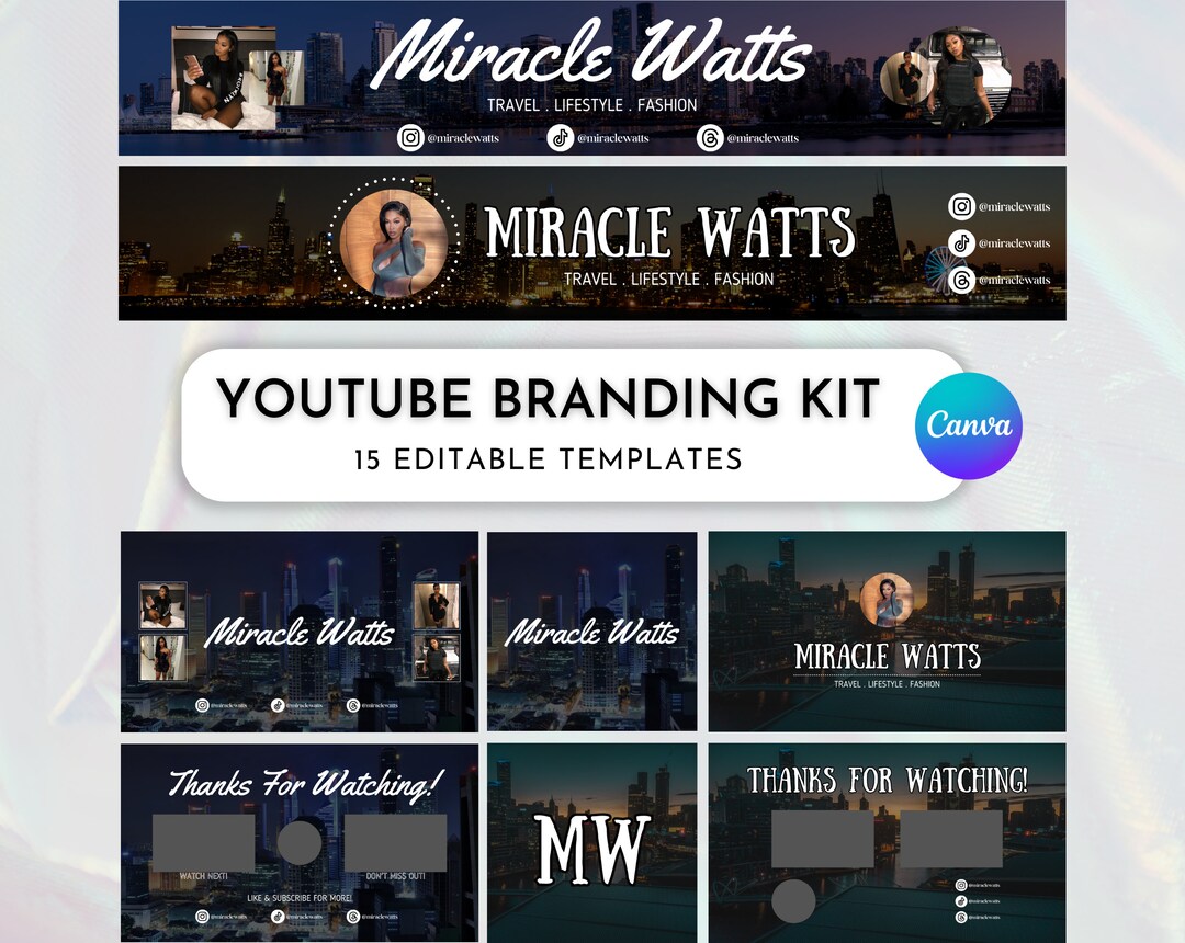 Youtube Branding Kit City Aesthetic, Brand Kit for Content Creators, YT ...