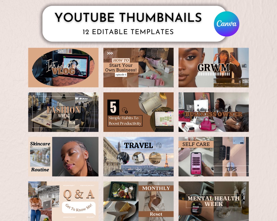 12 Youtube Thumbnails Templates. DIY Canva Templates. Youtube Branding ...