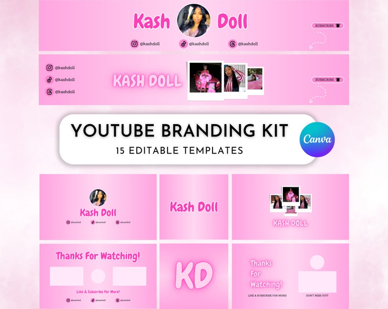 PINK DOLL Youtube Branding Kit, Channel Banners Intros Outros Logos ...