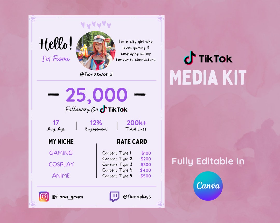 Tiktok Media Kit Canva Template | Influencer Branding | Instragram ...
