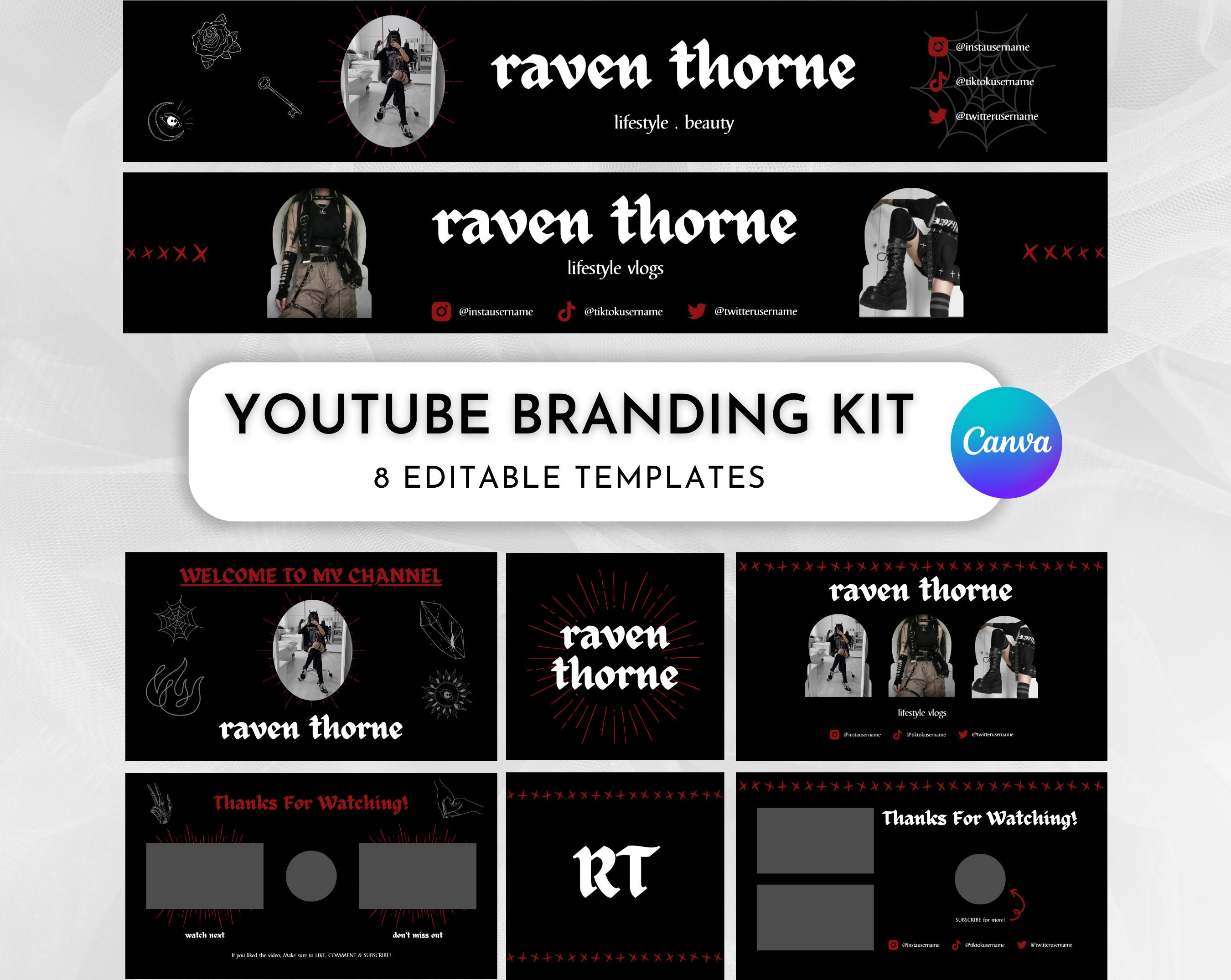 Youtube Branding Kit. Fully Editable Channel Banner Intro Outro Logo ...