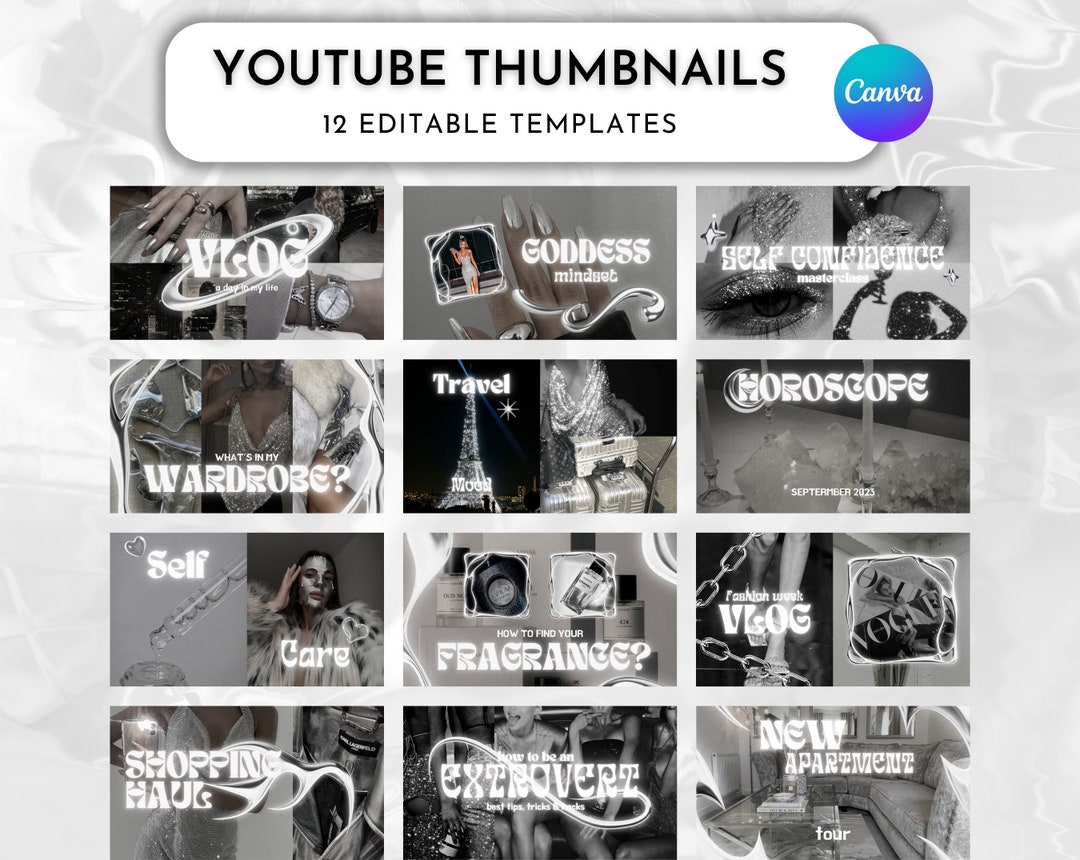 12 Youtube Thumbnails Templates. Chrome Silver Futuristic Aesthetic ...