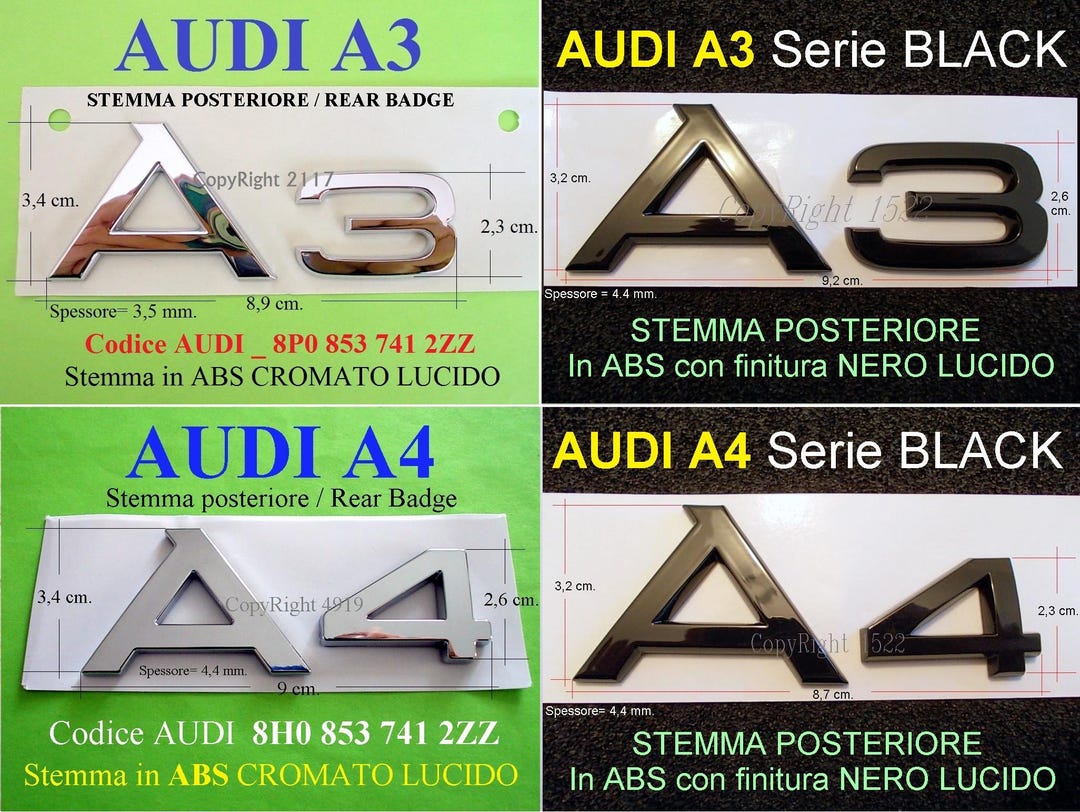 AUDI A3 A4 Glossy Black or Chrome Silver Rear Emblem in ABS Rear Emblem ...