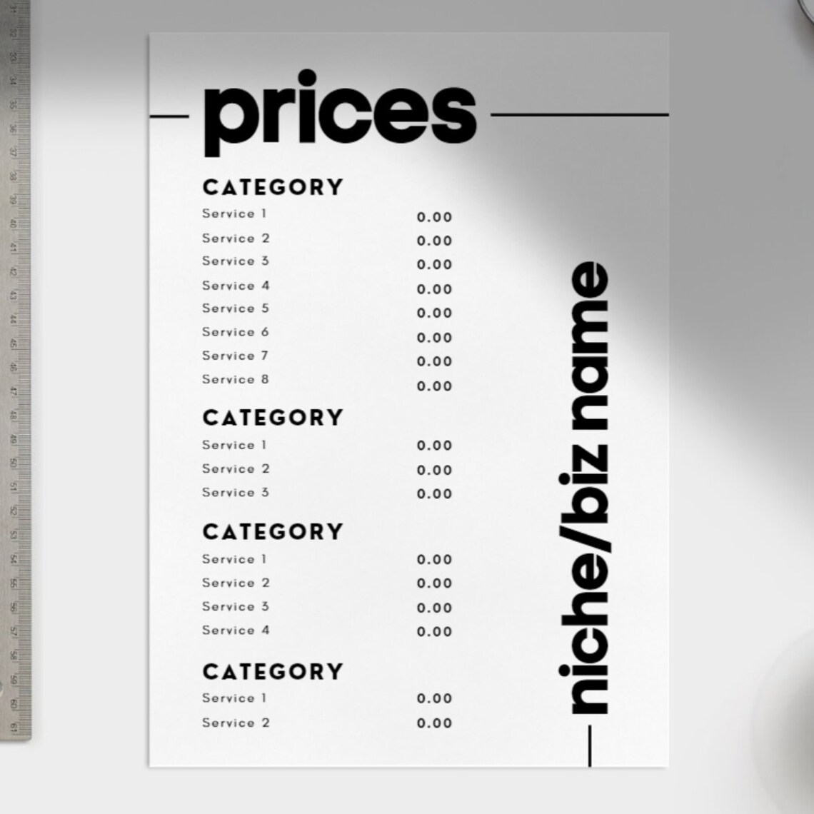 PRICE LIST Template Editable. Printable Price Sheet, Price Guide, Hair ...