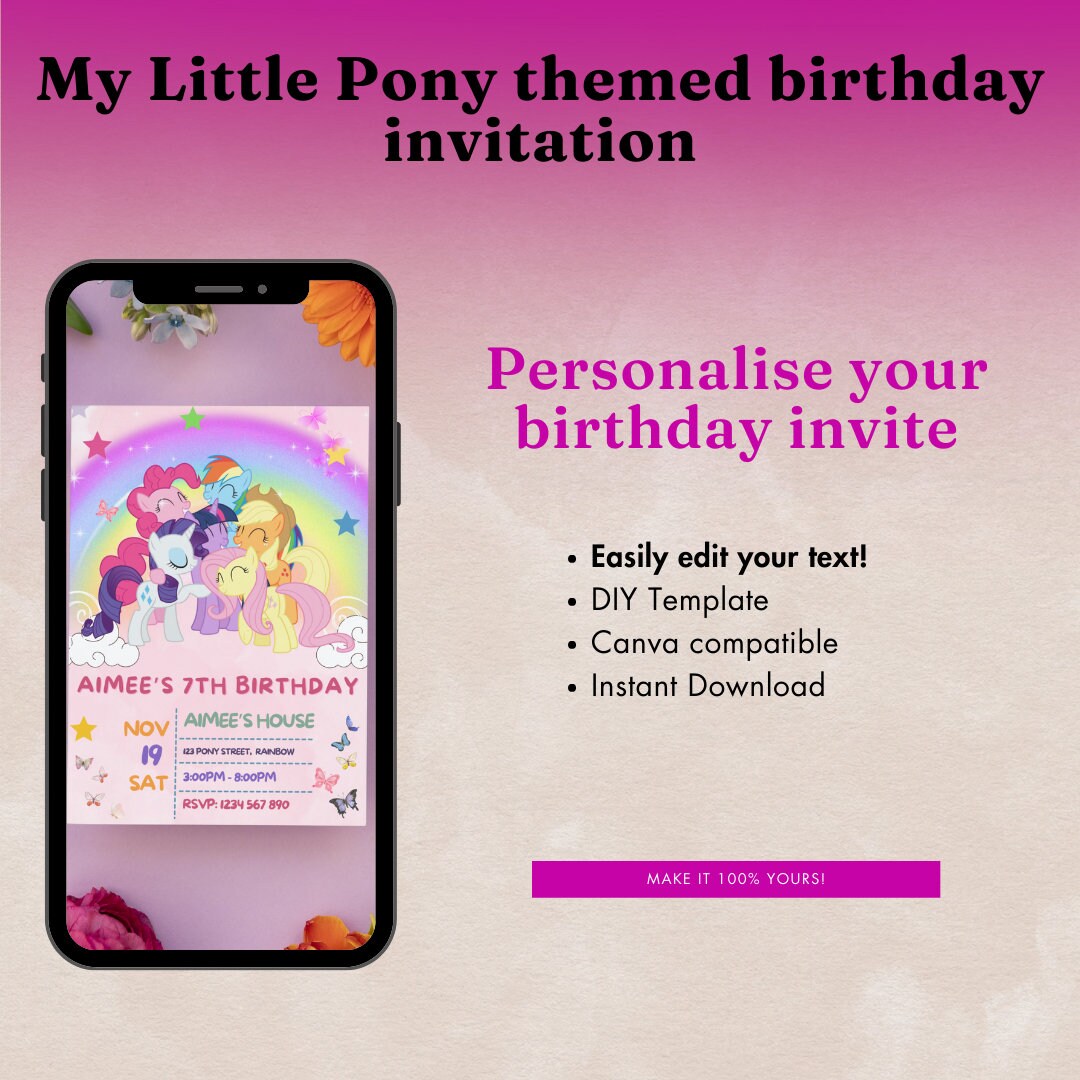 Editable My Little Pony Birthday Invitation Little Pony Invite ...