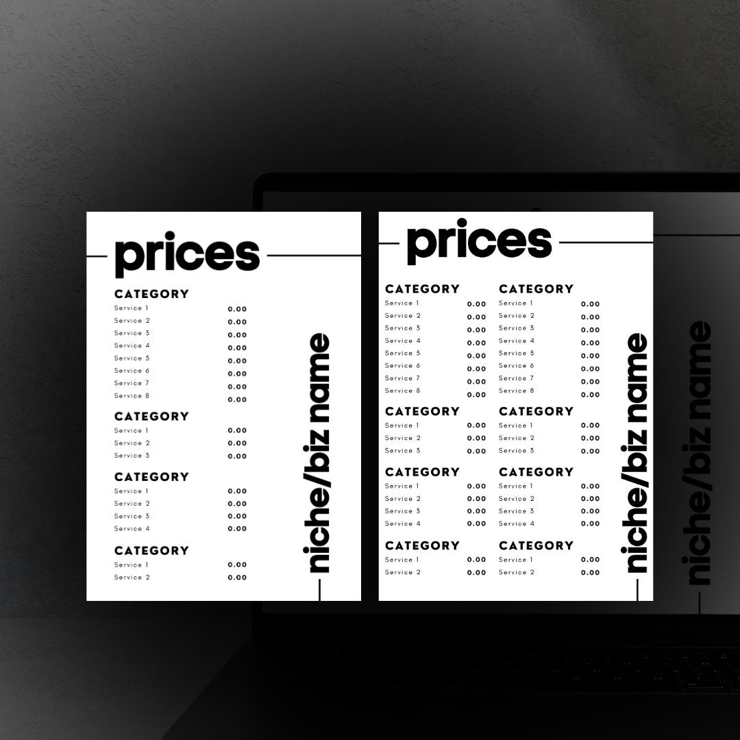 PRICE LIST Template Editable. Printable Price Sheet, Price Guide, Hair ...