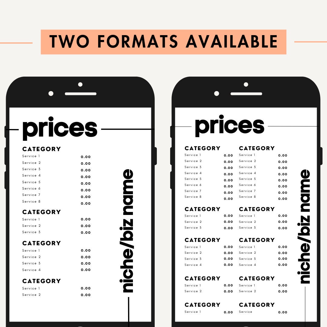 PRICE LIST Template Editable. Printable Price Sheet, Price Guide, Hair ...