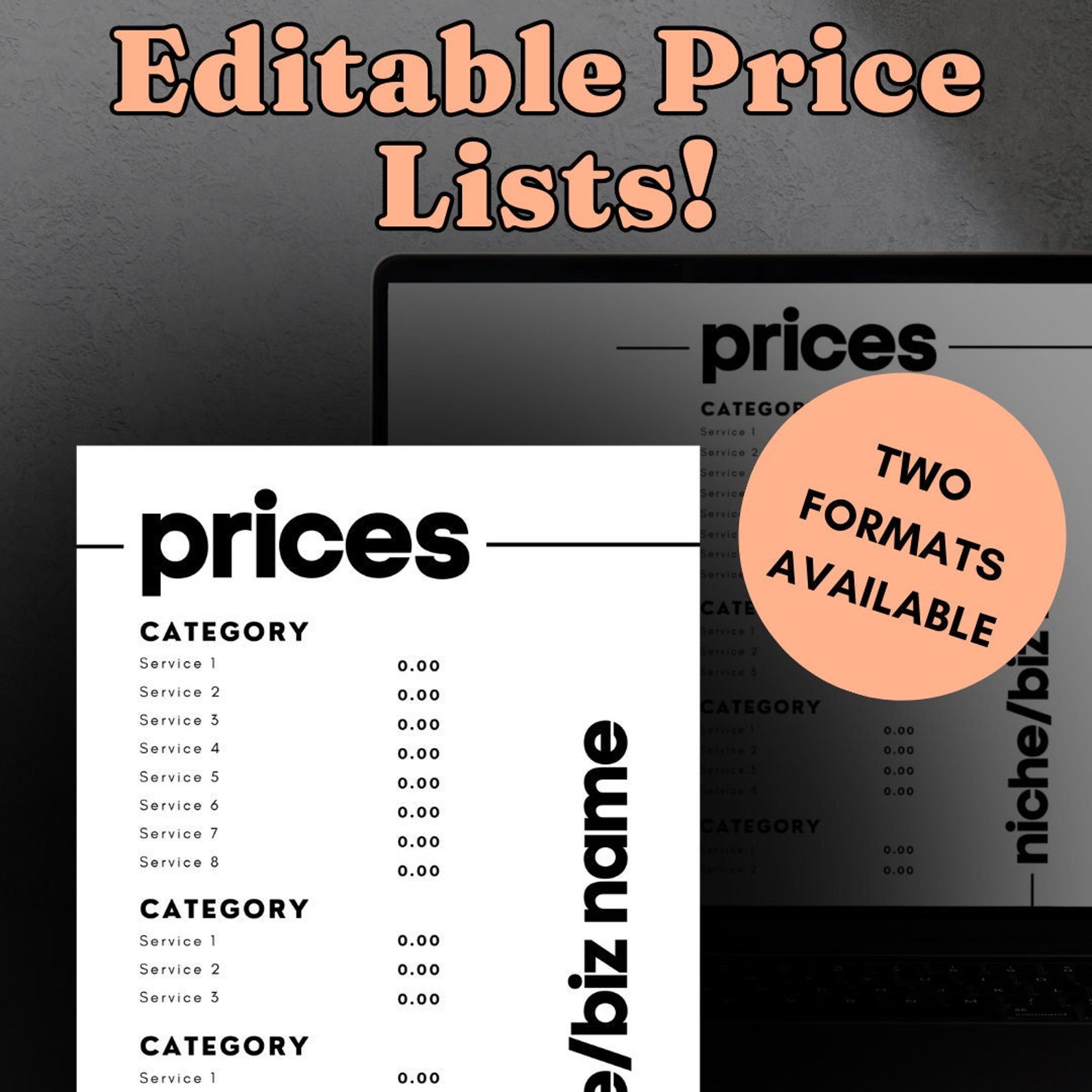 PRICE LIST Template Editable. Printable Price Sheet, Price Guide, Hair ...