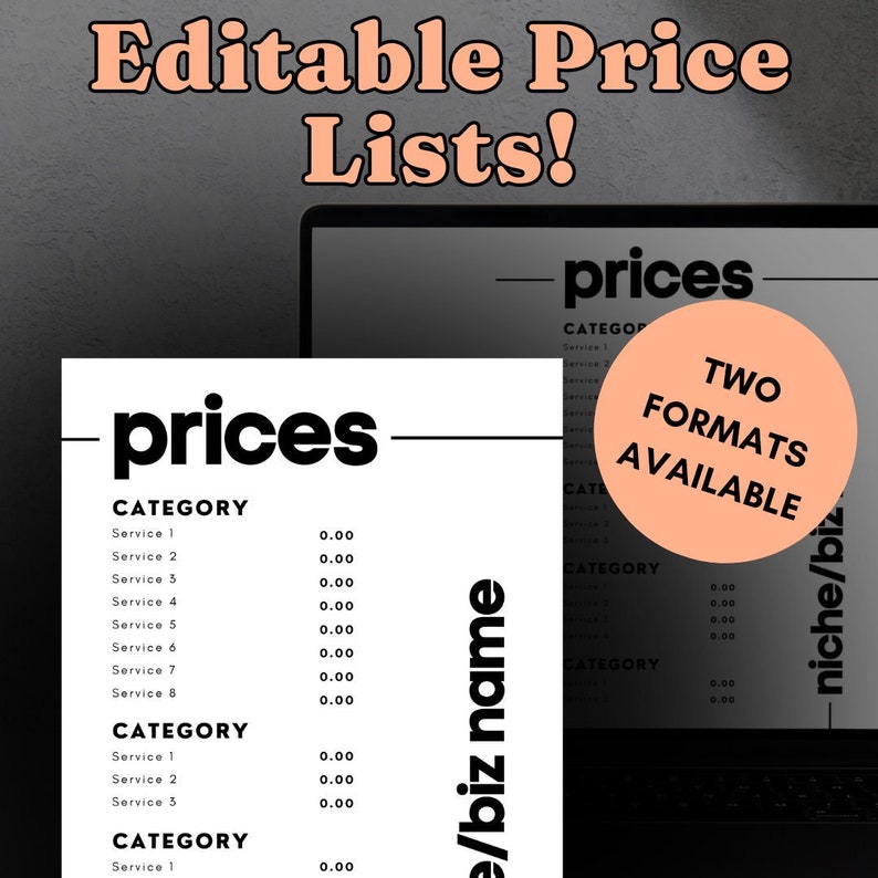 PRICE LIST Template Editable. Printable Price Sheet, Price Guide, Hair ...