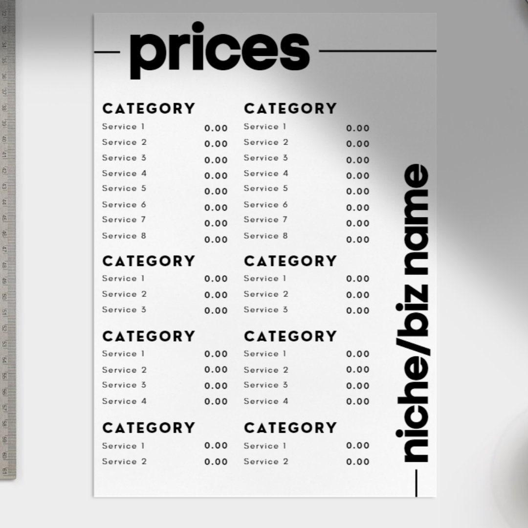 PRICE LIST Template Editable. Printable Price Sheet, Price Guide, Hair ...