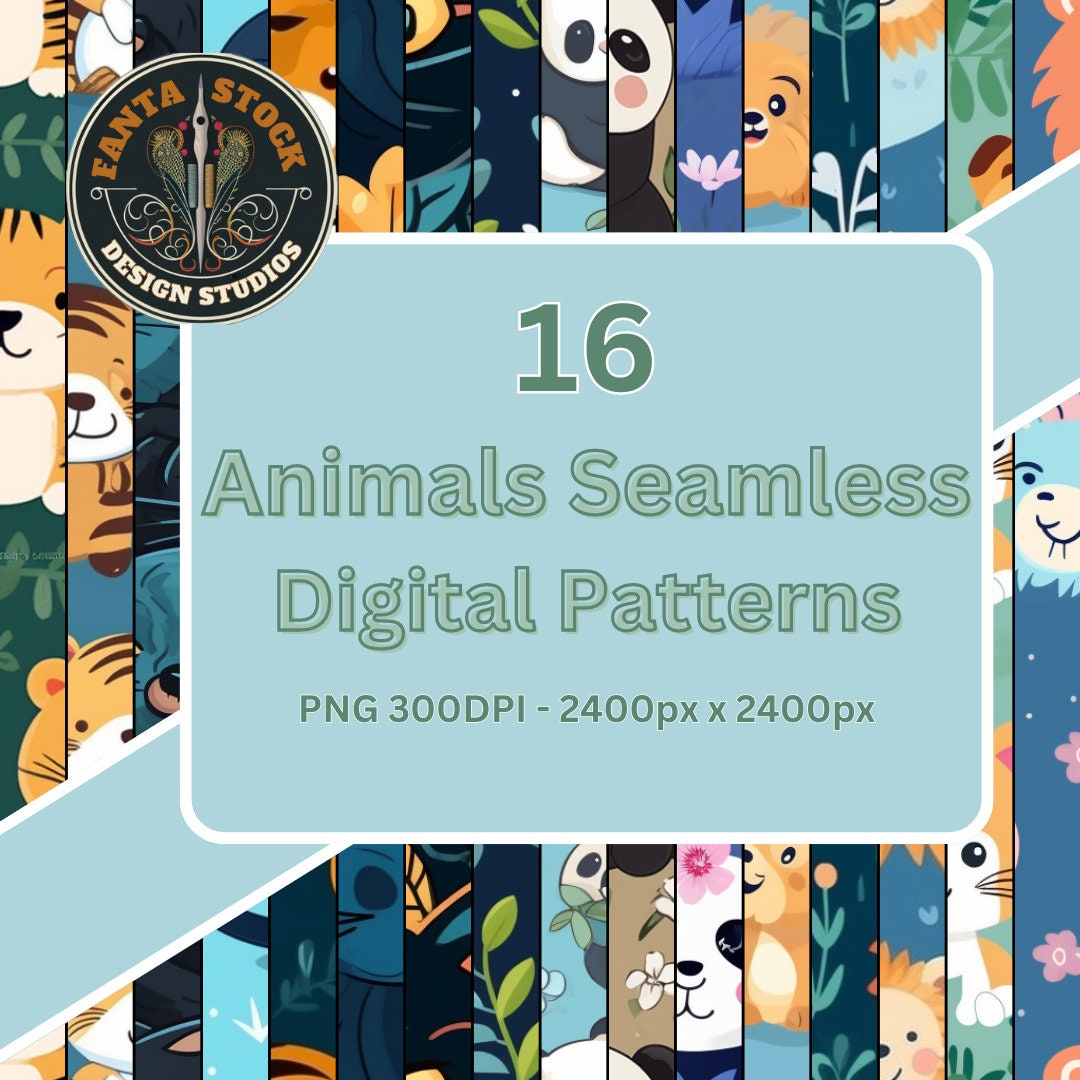Adorable Fluffy Animal Pattern Prints - Set of 16 - Series 2 - Etsy