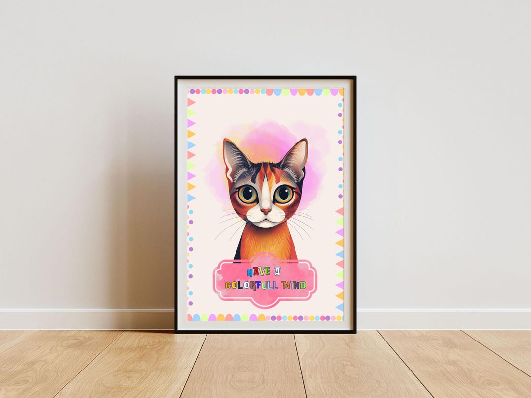 Colorful Cat Poster – Colorful Cat Wall Art – Modern Pop Illustration ...