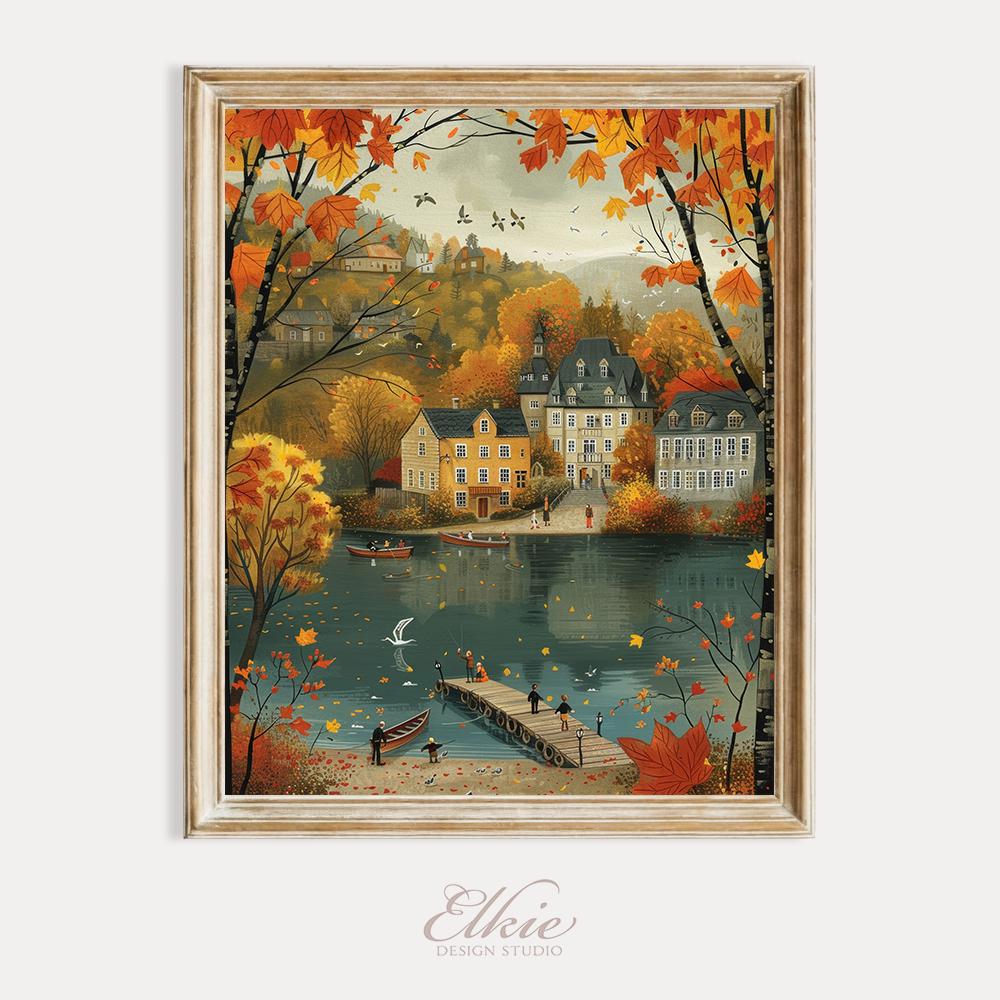 Cozy Fall Wall Art Bundle, Set of 6 Autumn Village Prints, Neutral ...