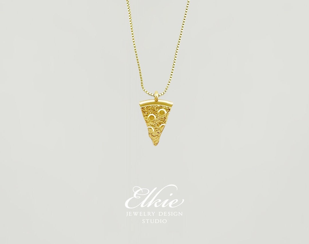 Sparkly Pizza Pendant Chain Necklace, 18k Gold Charm, Unique Jewelry ...