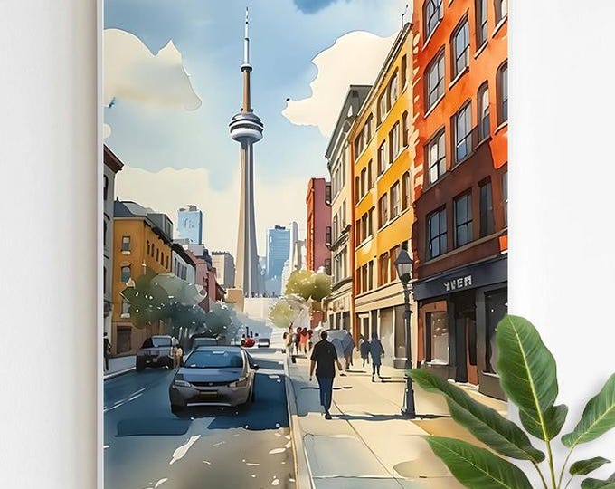 Toronto Street Watercolor Painting, Toronto CN Tower Poster, Toronto ...