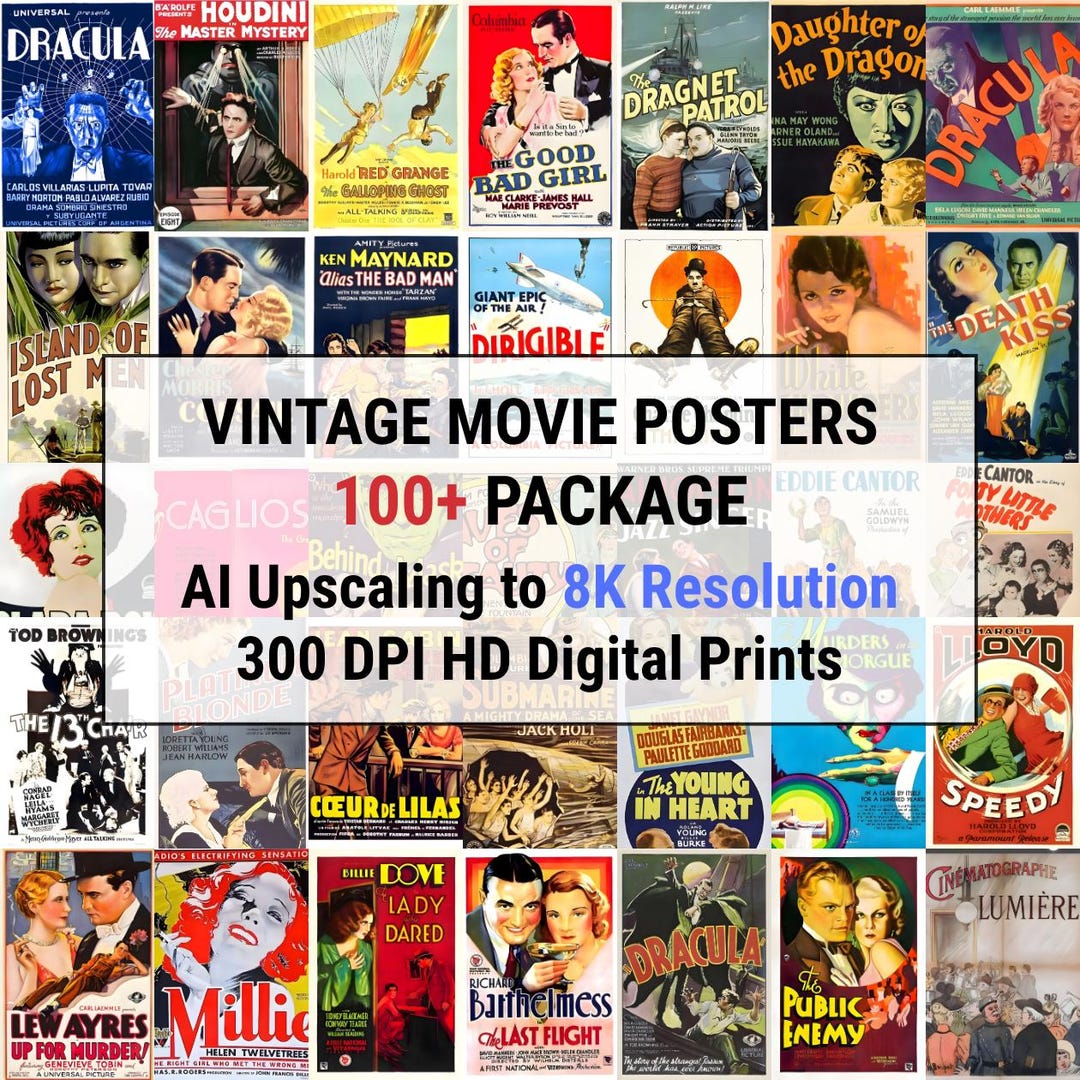 100+ Vintage Movie Posters Digital Prints, AI Upscaled 8K Resolution ...