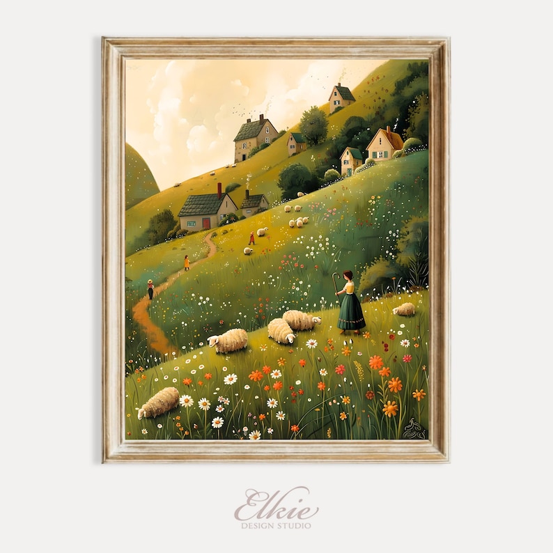Cozy Spring Wall Art Bundle, Set of 6 Spring Village Prints, Farm ...