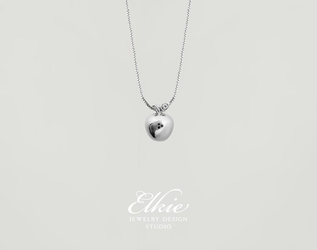 Apple Pendant Chain Necklace, White Gold Charm, Statement Jewelry ...