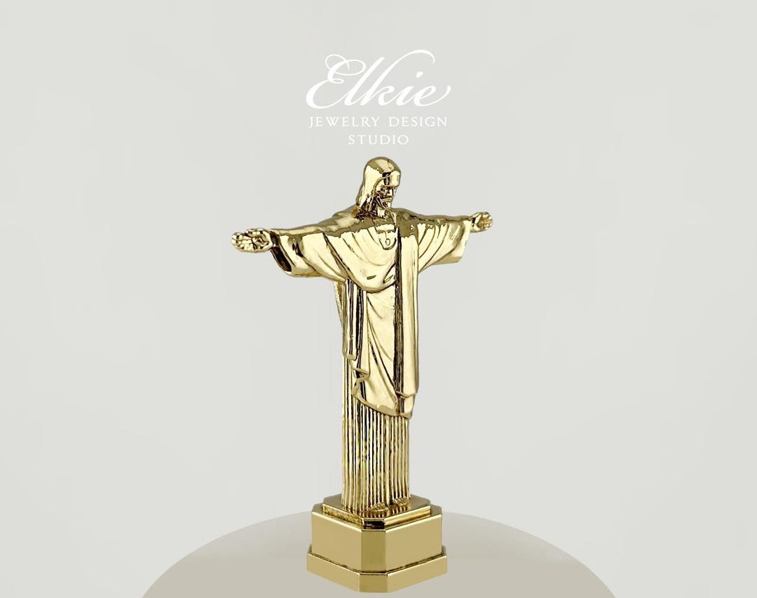 Mini Gold Plated Christ the Redeemer Statue on LED Lamp, Jesus Christ ...