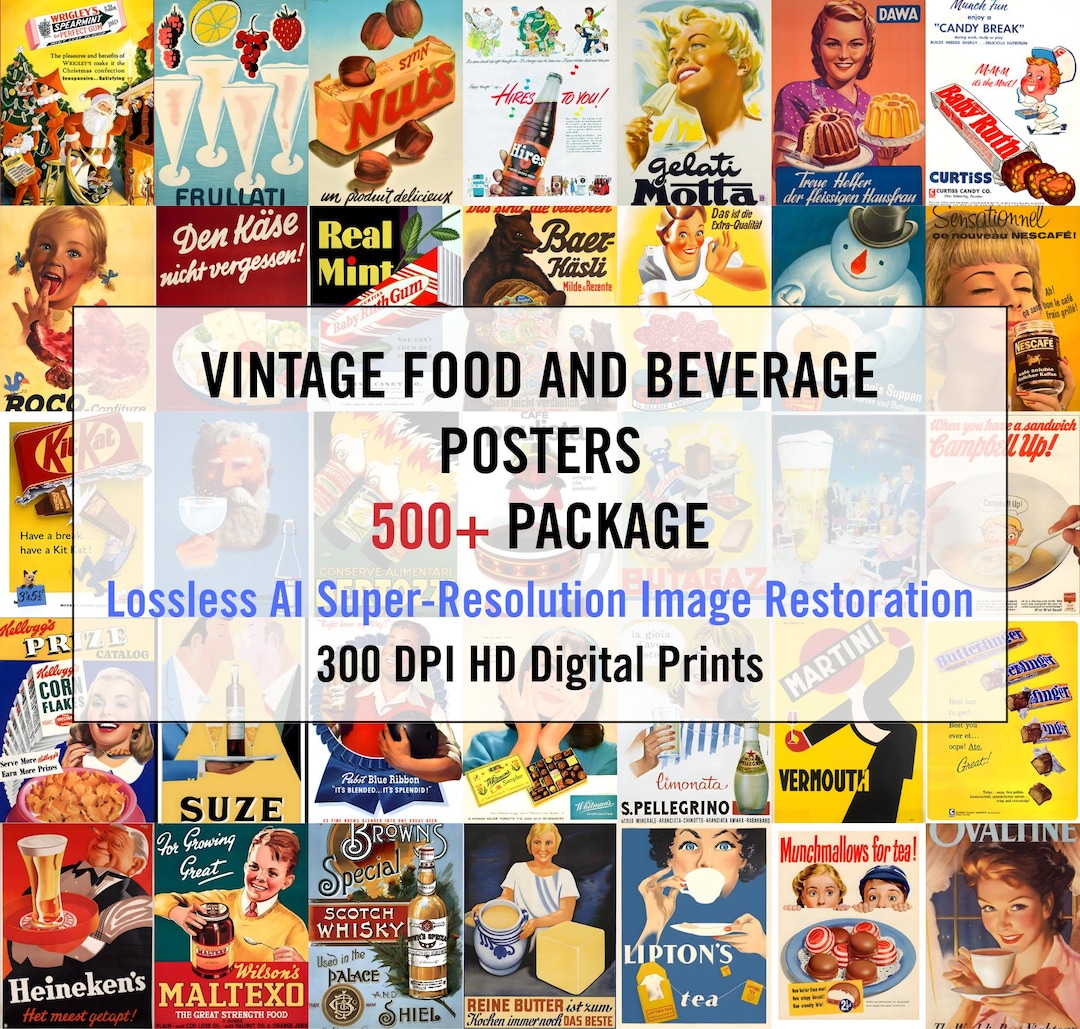 500+ Vintage Food and Beverage Posters Digital Prints, AI Super ...