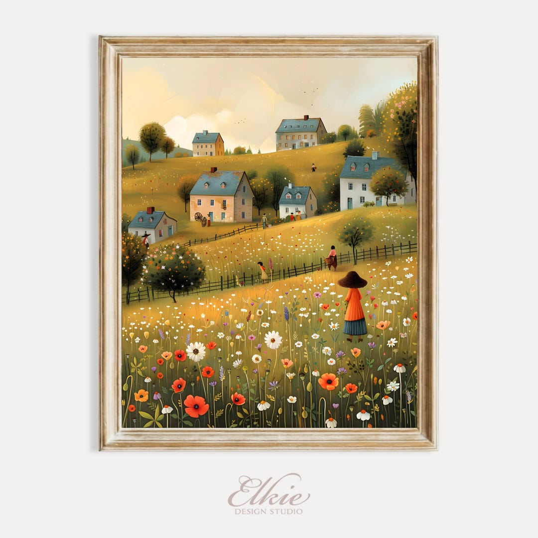 Cozy Spring Field Wall Art Print, Cottagecore Wildflower Meadow ...