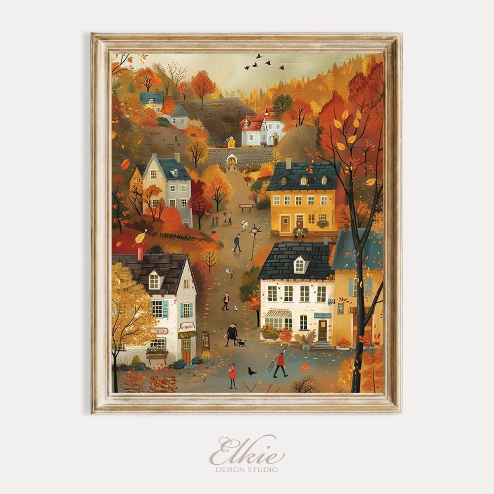 Cozy Fall Wall Art Bundle, Set of 6 Autumn Village Prints, Neutral ...