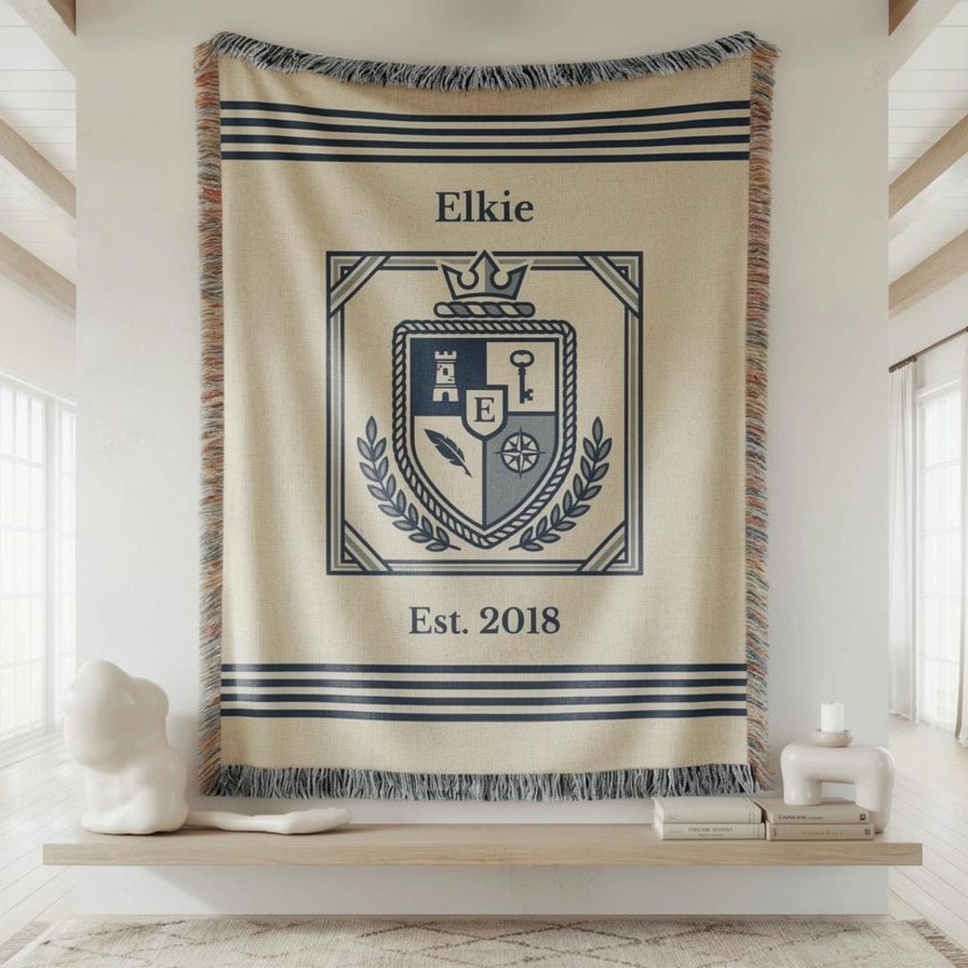 Personalized Family Crest Woven Blanket, Custom Monogram Woven Throw ...