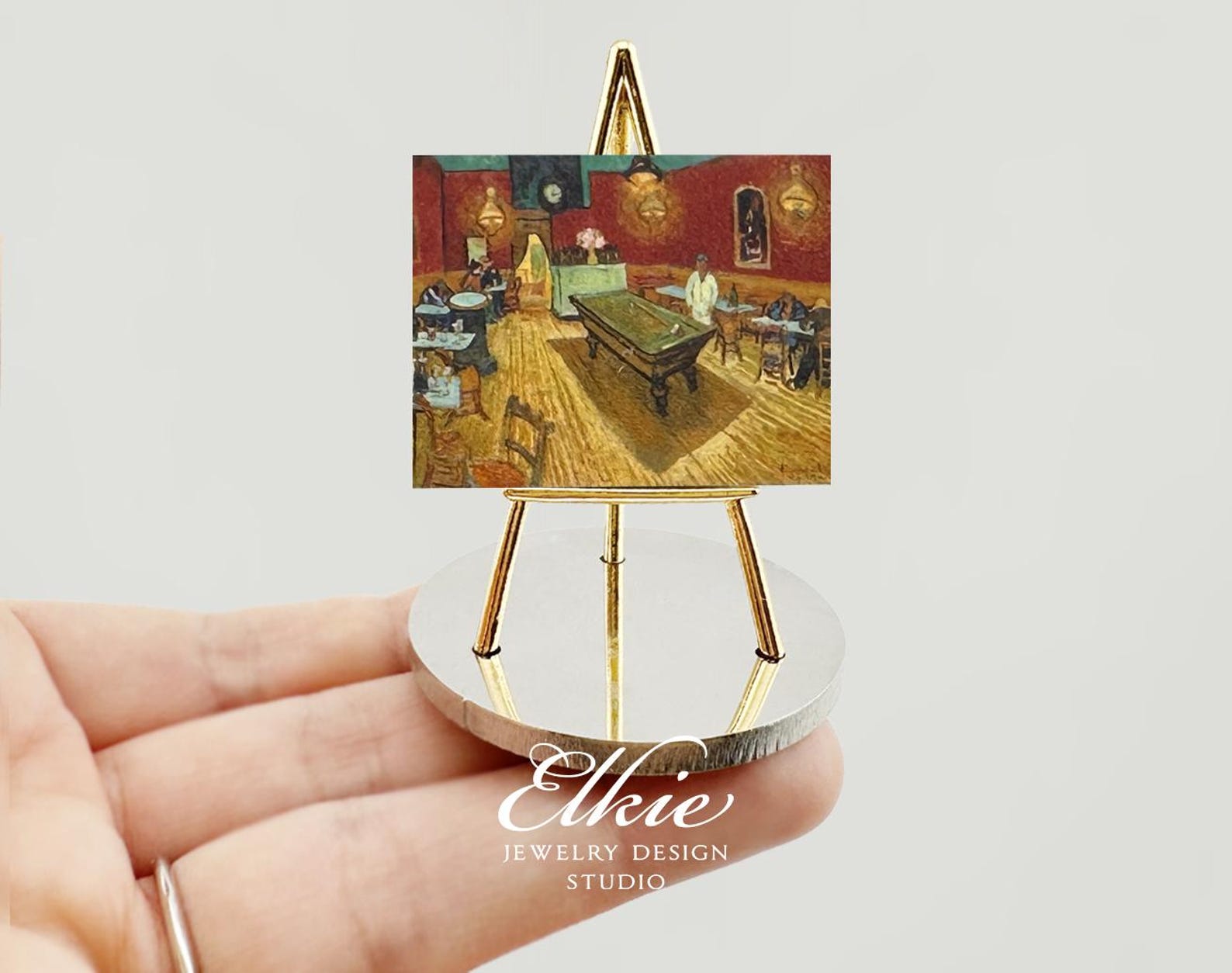 Miniature Van Gogh the Night Cafe Art Print, 18k Gold-plated Tripod ...