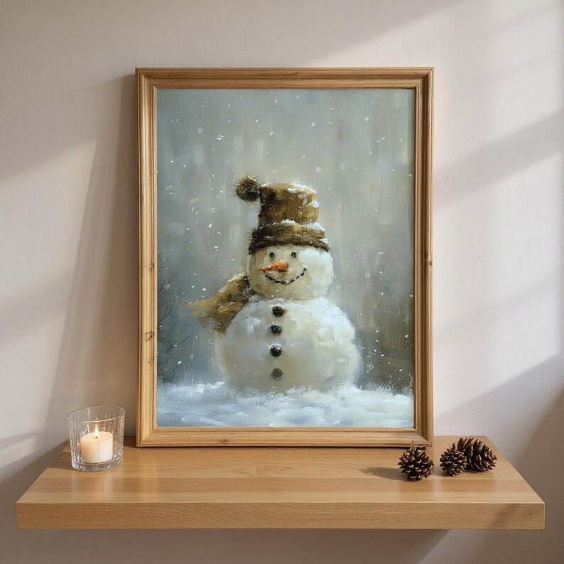 Vintage Snowman Print, Neutral Antique Christmas Decor Wall Art ...