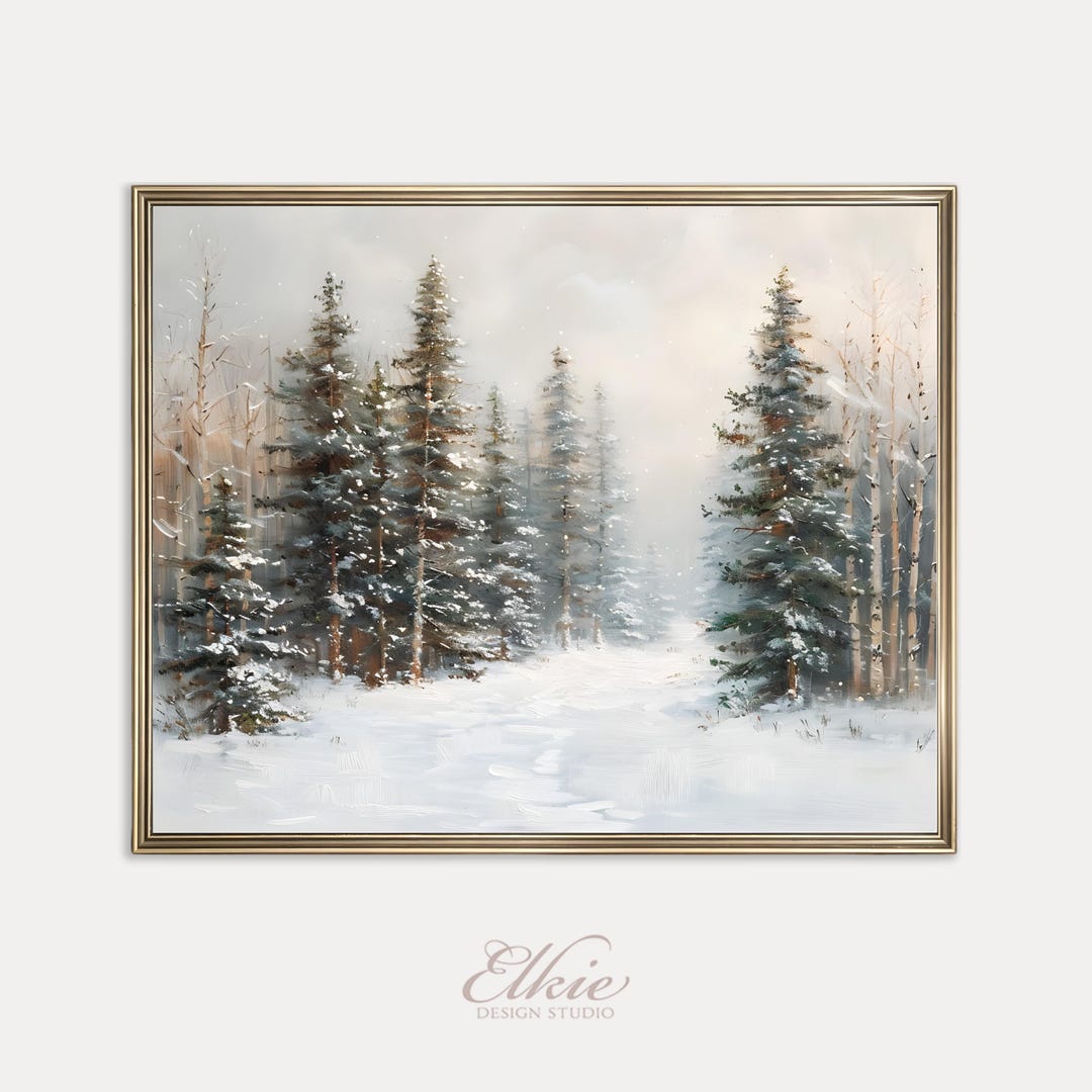 Vintage Winter Pine Tree Art Print, Snowy Forest Landscape, Rustic ...