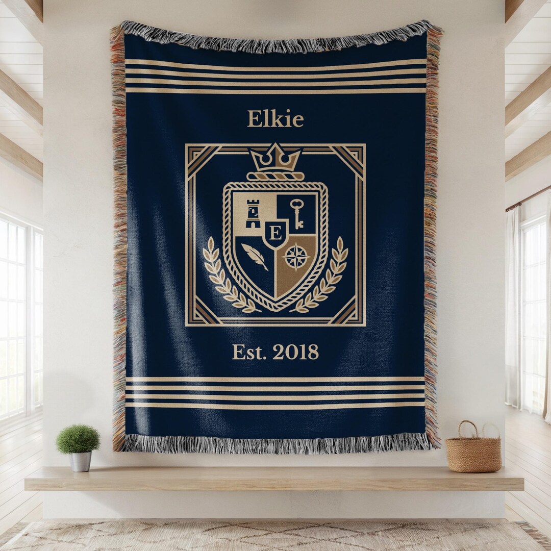 Personalized Family Crest Woven Blanket, Custom Monogram Woven Throw ...