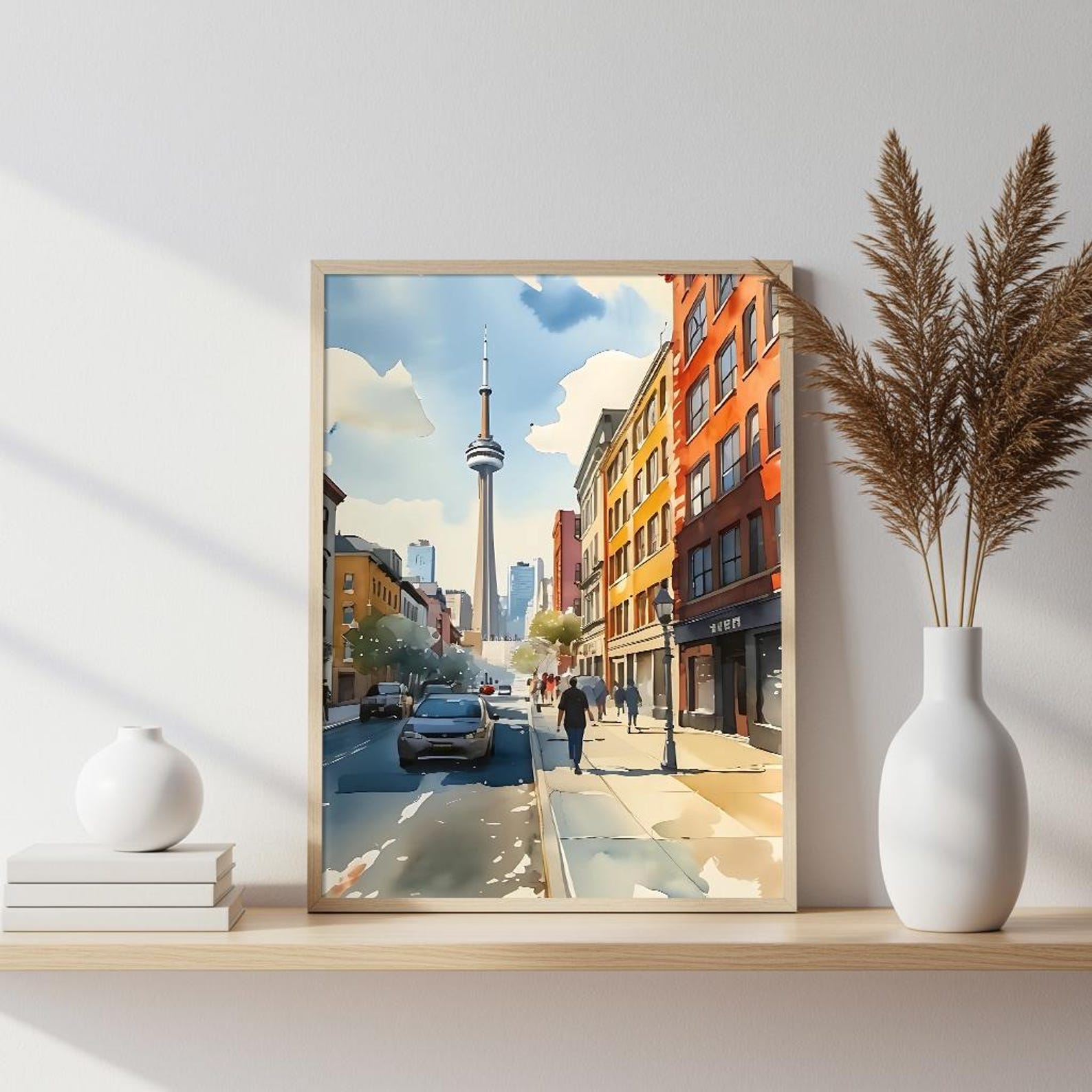 Toronto Street Watercolor Painting, Toronto CN Tower Poster, Toronto ...