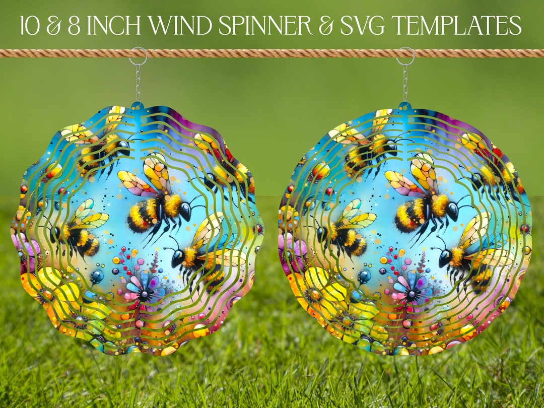 Bees Wildflowers Wind Spinner Stained Glass PNG Sublimation Design ...