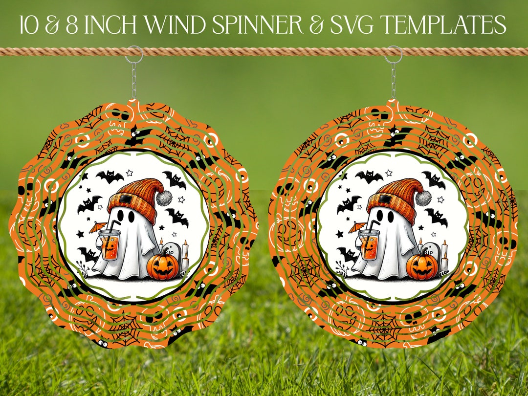 Cute Ghost Pumpkin Coffee Wind Spinner Sublimation Design Template ...