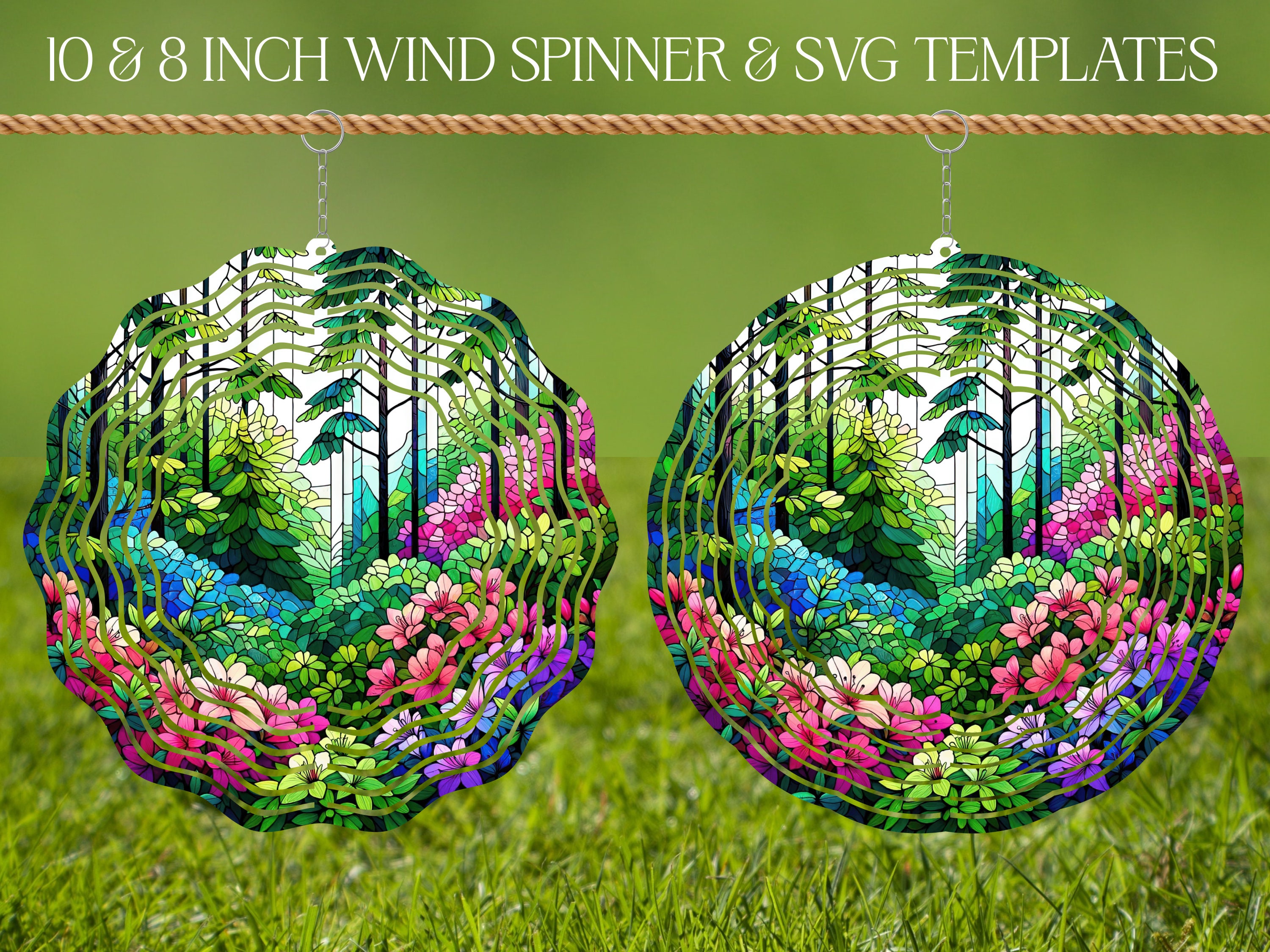 Flowers Wind Spinner Stained Glass Sublimation Design Template, Wind ...