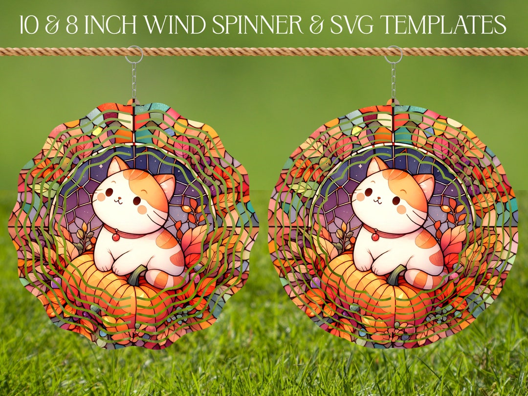 Cat Wind Spinner Stained Glass Sublimation Design Template, Spinner SVG ...