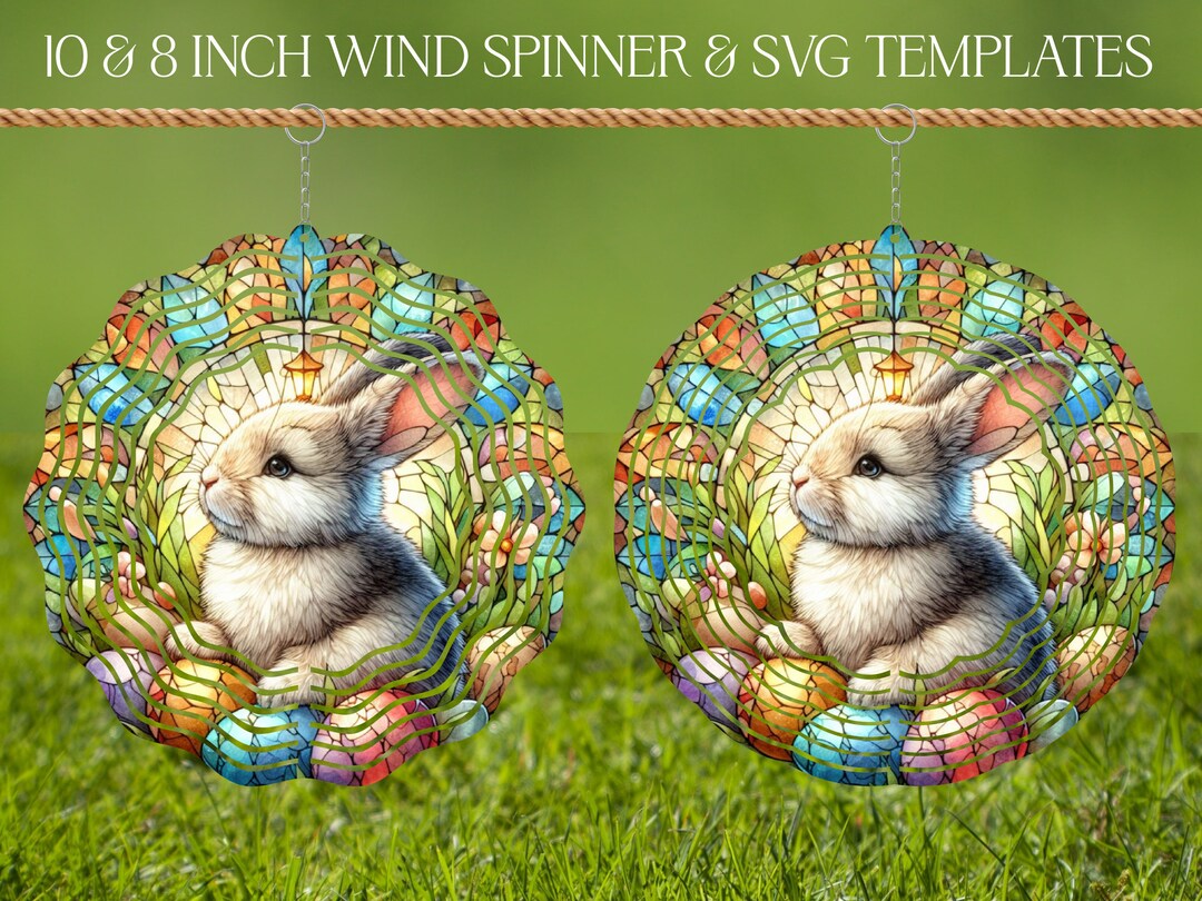Easter Bunny Wind Spinner Stained Glass Sublimation Design Template ...