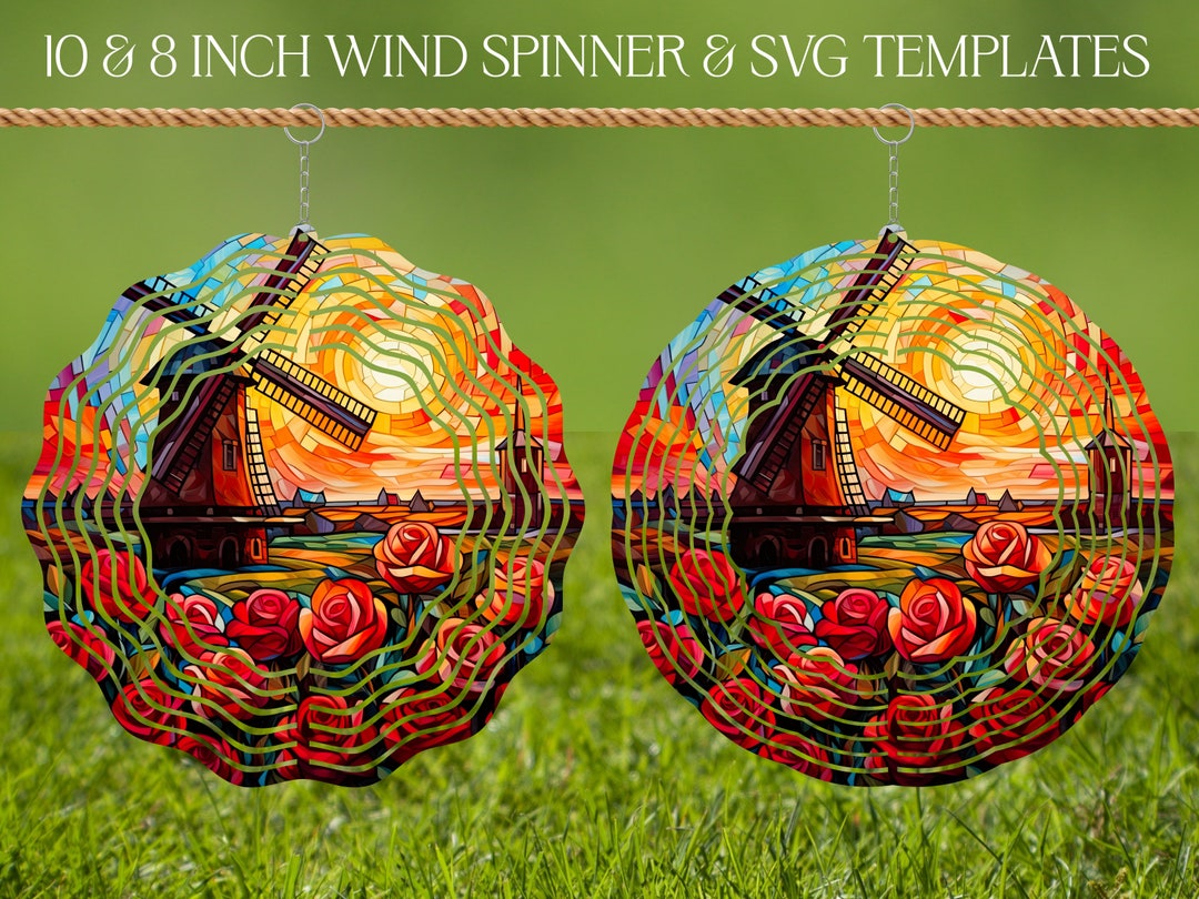 Windmill Wind Spinner Stained Glass Sublimation Design Template, Wind ...