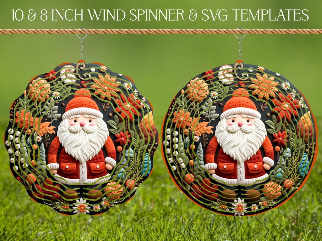Santa Claus Wind Spinner Embroidery Look Sublimation Design, Template ...