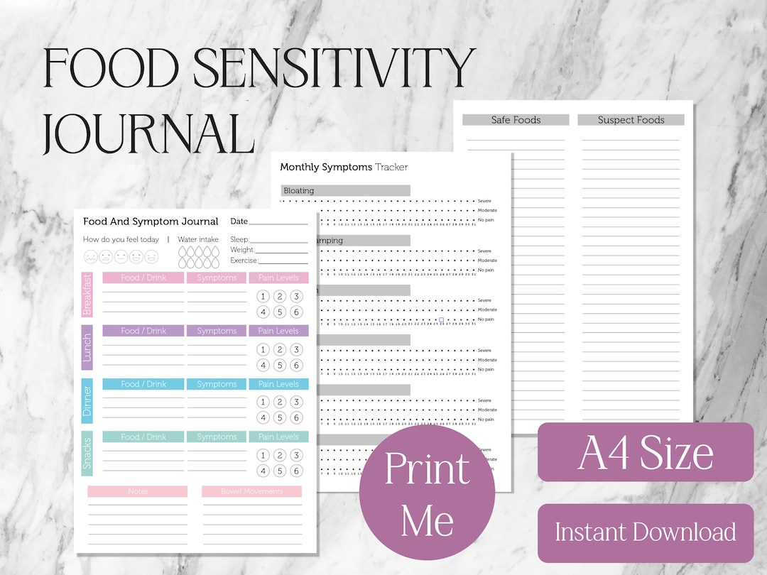 Food Sensitivity Journal, Printable Food & Symptomstracker, Daily ...