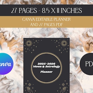 Editable Moon Astrology Planner in Canva, Template Pack, 2025 2026 Moon ...
