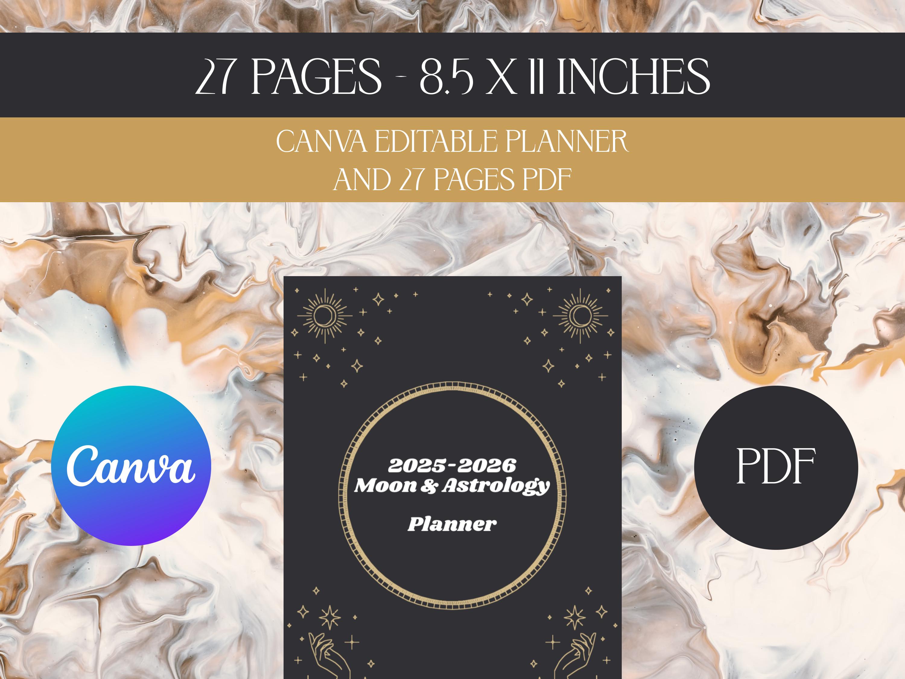 Editable Moon Astrology Planner in Canva, Template Pack, 2025 2026 Moon ...