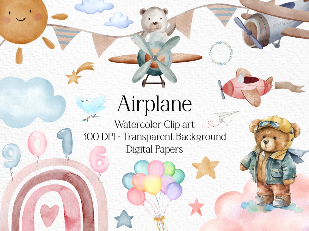 Airplane Watercolor Clipart Png, Cute Animals Illustration, Baby Pilot ...