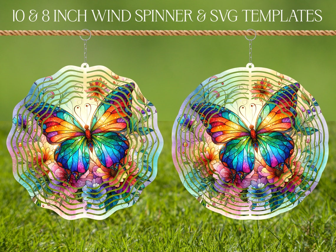 Butterfly Wind Spinner Stained Glass Sublimation Design Template, Wind ...