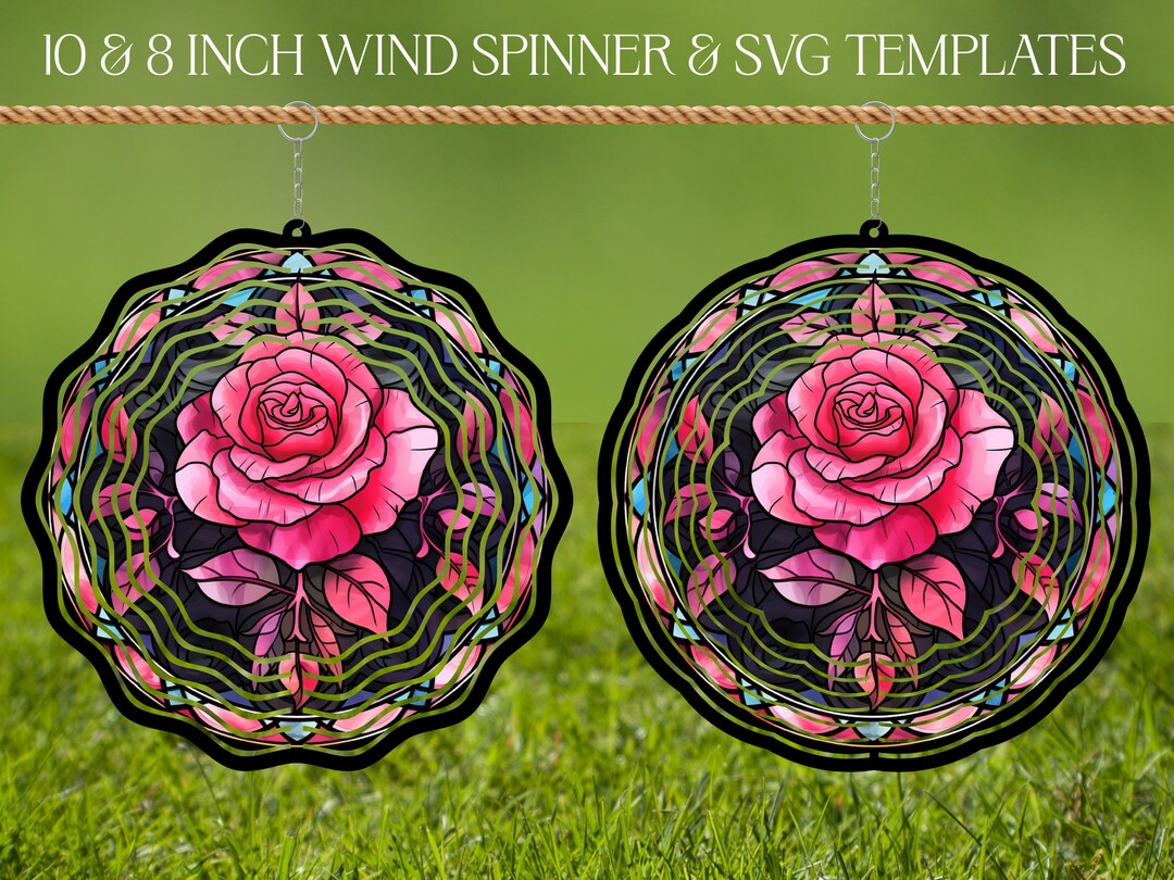 Pink Rose Wind Spinner Stained Glass Sublimation Design Template, Wind ...