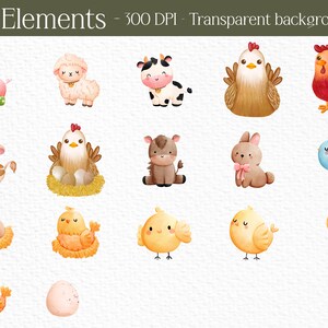 Cute Baby Farm Animals Clipart, Farmyard Watercolor Clip Art, Baby ...
