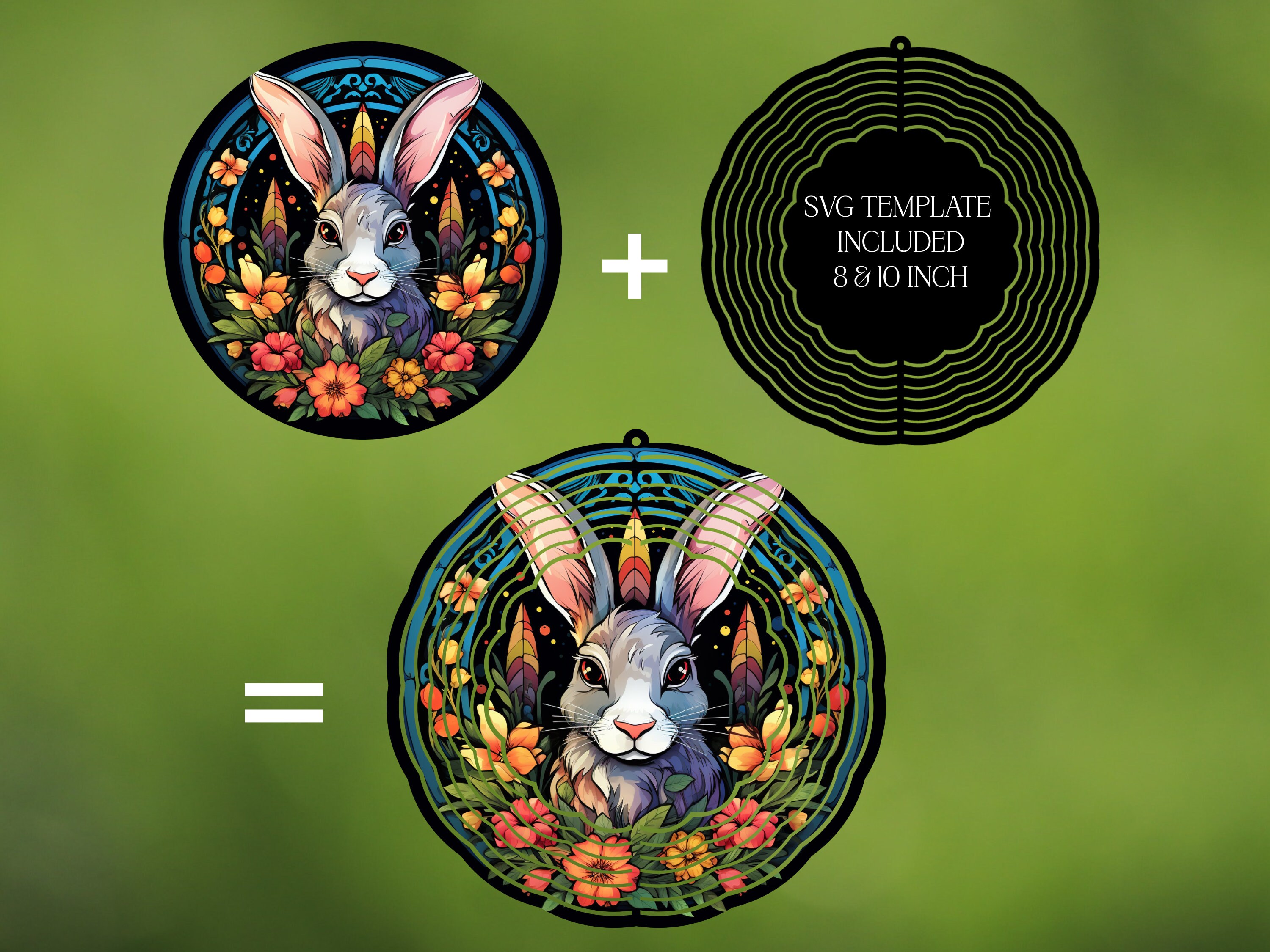 Rabbit Wind Spinner Stained Glass Sublimation Design Template - Etsy