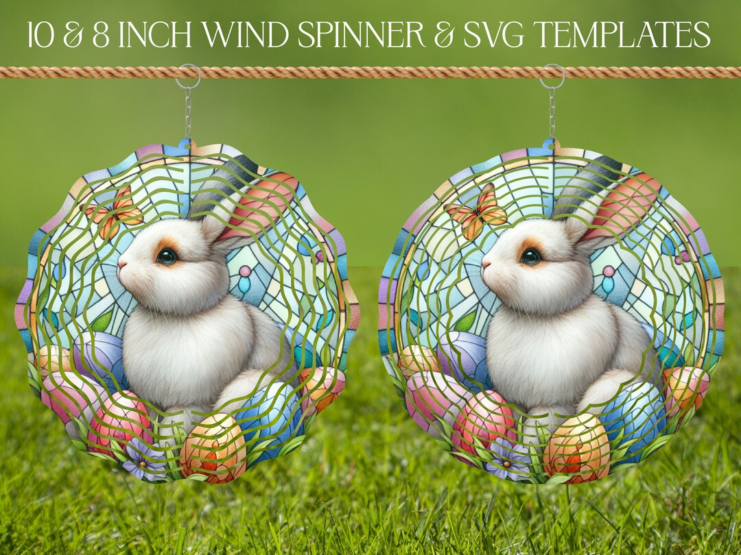 Easter Bunny Wind Spinner Stained Glass Sublimation Design Template ...